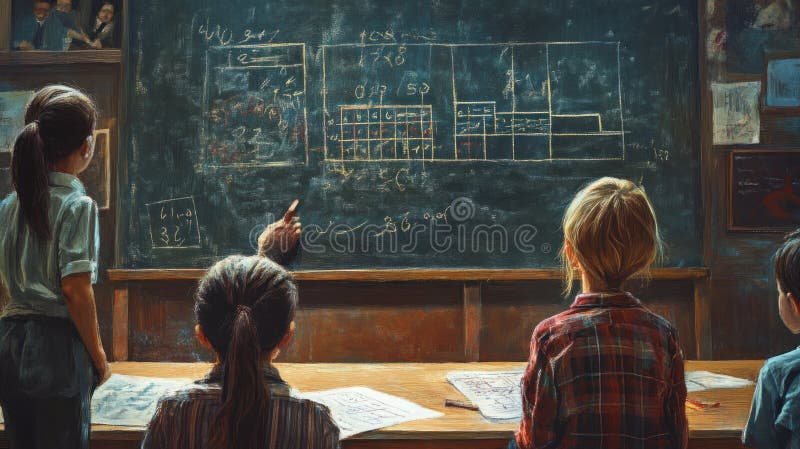 Children Learning Math at a Chalkboard Created Using AI Stock ...
