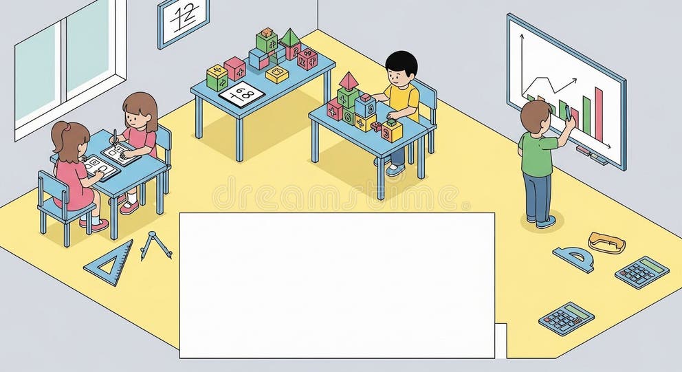 Children Learning Math and Science in a Bright, Modern Classroom with ...