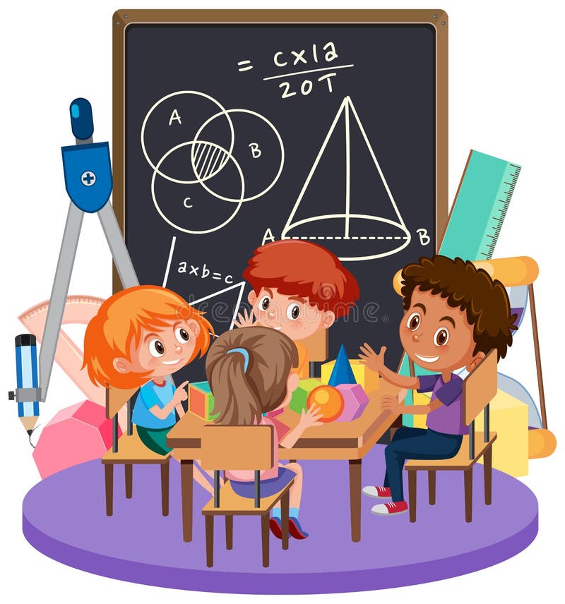 Children Learning Math with Math Symbol and Tools Stock Vector ...