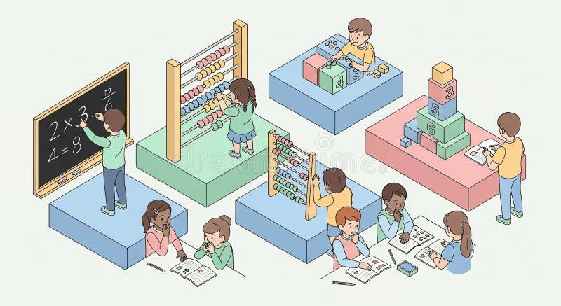 Children Learning Mathematics and Counting with Abacus, Blocks and ...