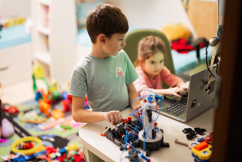 Children Learning Repairing Getting Lesson Control Robot Arm, Robotic ...