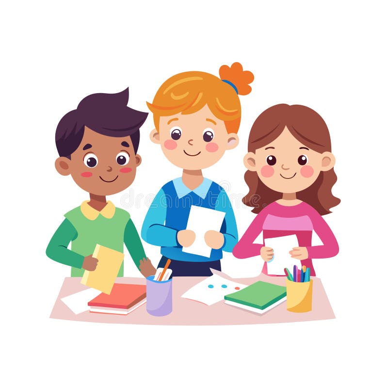 Children Learning Together: a Cartoon Illustration of Elementary School ...
