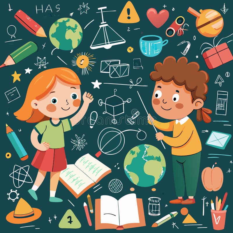 Children Learning about Various Subjects with Educational Materials Stock Image - Image of ...