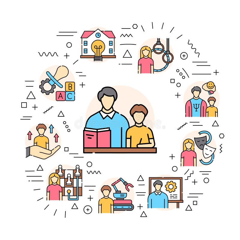 Children Learning Web Banner. Infographics with Linear Icons Stock ...