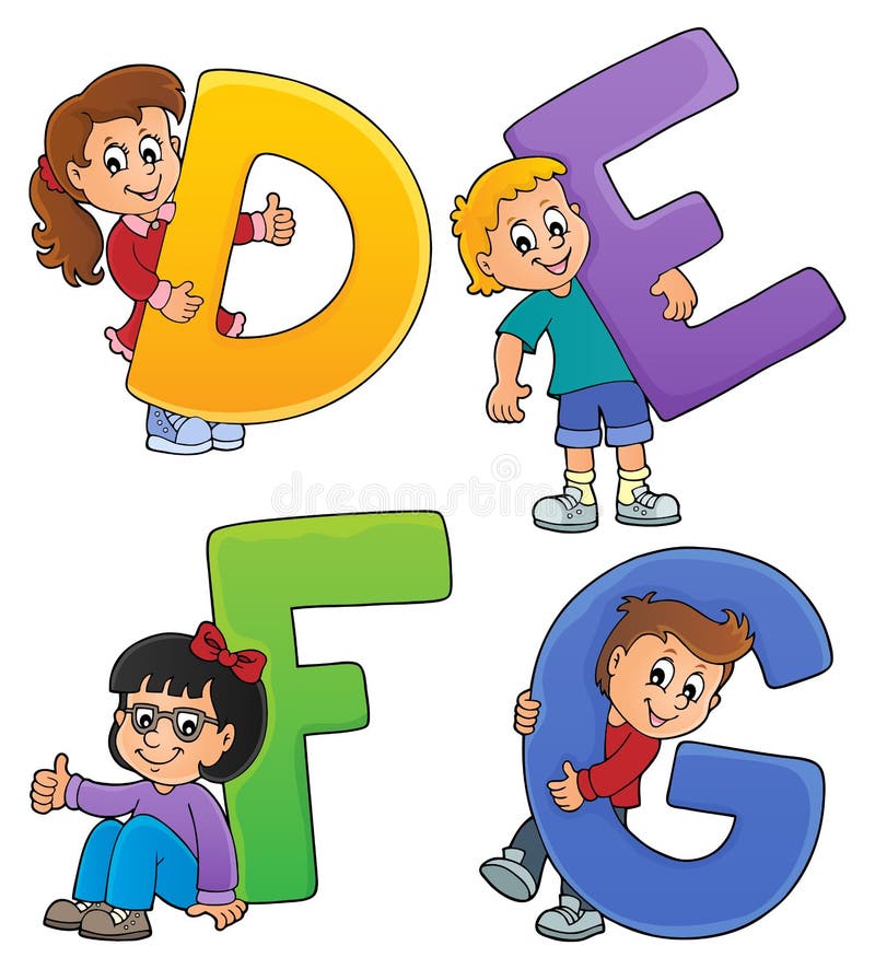 Children with letters DEFG stock vector. Illustration of schoolboy ...