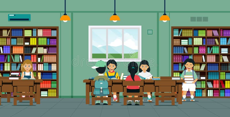 Children in the library stock vector. Illustration of student - 134357950
