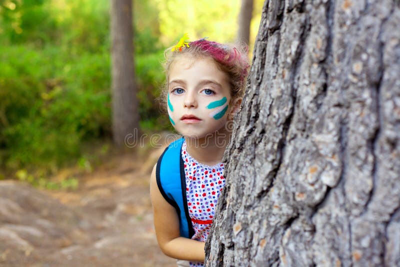 Children Little Girl Playing Forest Tree Makeup Stock Photos - Free ...