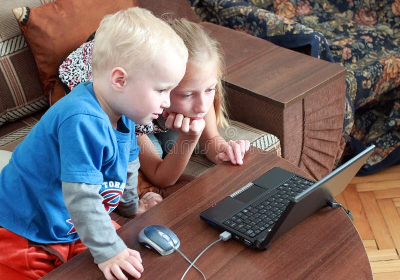 Children Look in the Computer Stock Photo - Image of laptop, little ...