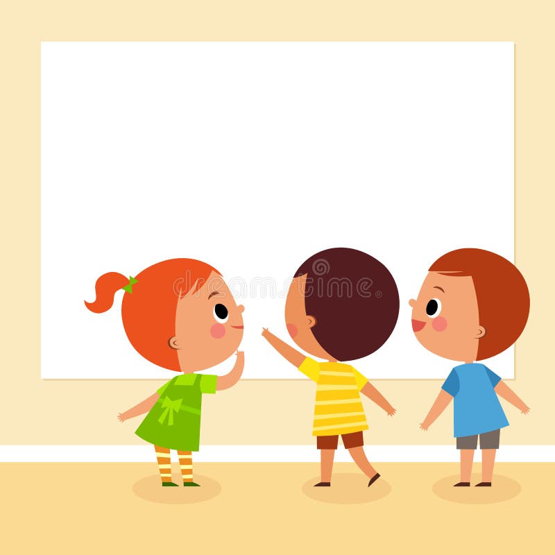 Children Looking on Tablet Screen. Cartoon Kids with Modern Devices ...