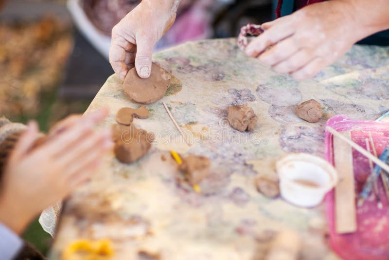 Children Make Clay Figures by Pottery Stock Image - Image of education ...