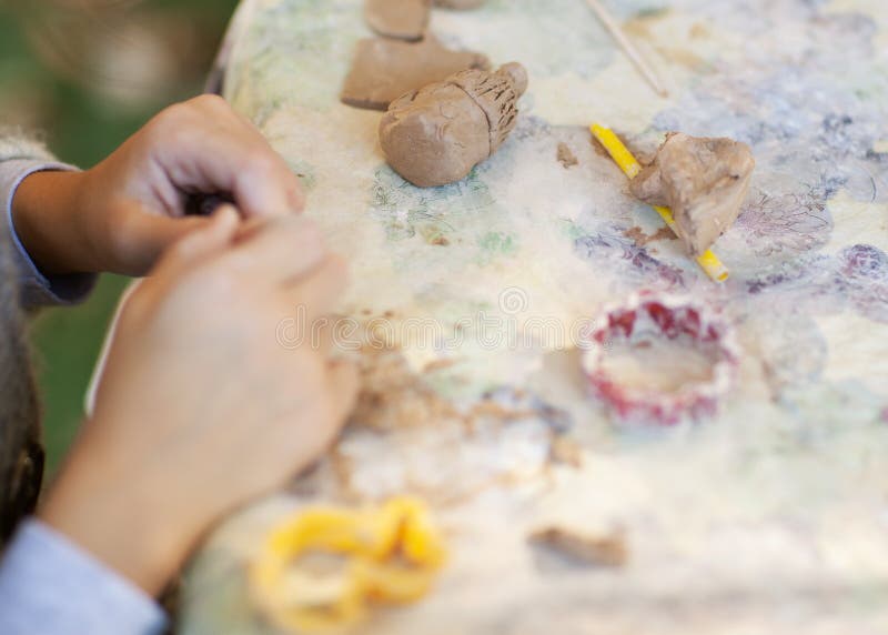 Children Make Clay Figures by Pottery Stock Image - Image of education ...