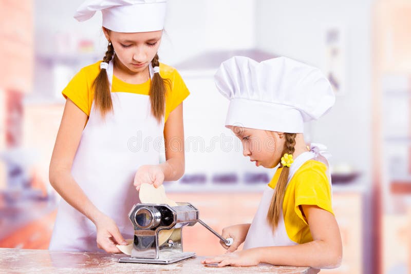 Children Make the Dough in the Kitchen, Roll a Rolling Pin Stock Photo ...