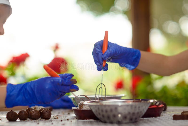 Children Make Simple Figures from Chocolate at a Master Class Stock ...