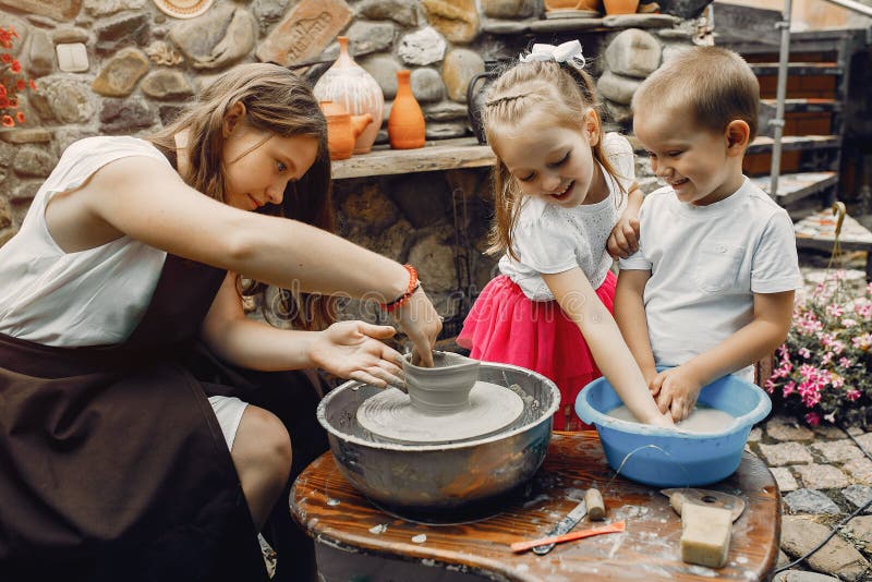 Young People Make Jug in Pottery Stock Photo - Image of finger ...
