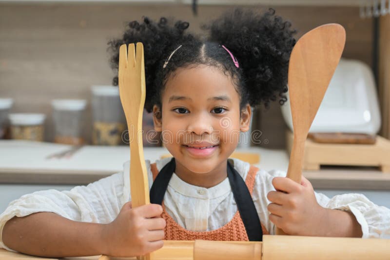 Children Making Bread in Kitchen, Kids Learning Kitchen Skill Stock ...