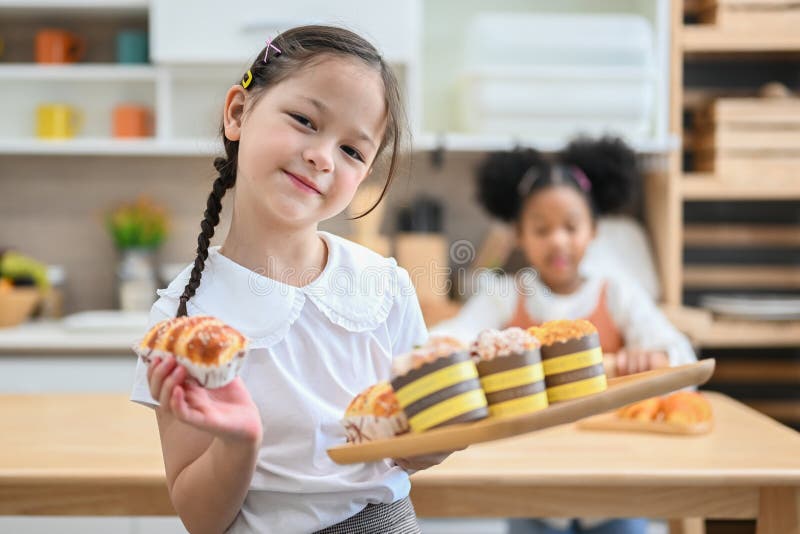 Children Making Bread in Kitchen, Kids Learning Kitchen Skill Stock ...