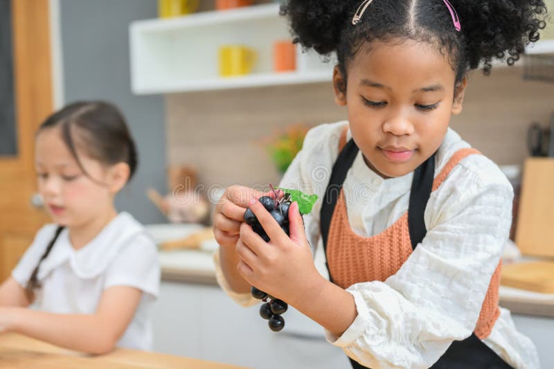 Children Making Bread in Kitchen, Kids Learning Kitchen Skill Stock ...