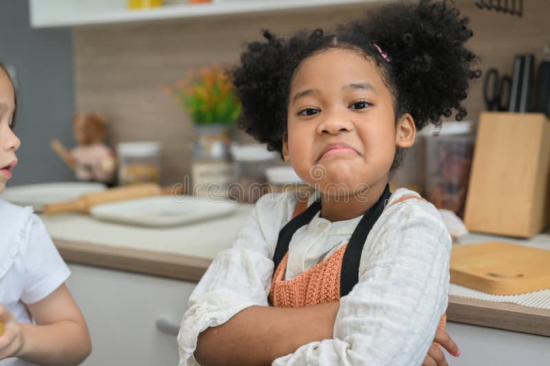 Children Making Bread in Kitchen, Kids Learning Kitchen Skill Stock ...