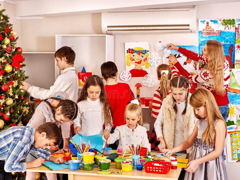 Children making card. stock image. Image of cutting, office - 47204307