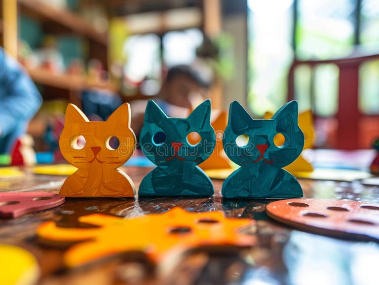 Children Making Cat-themed Art Projects, Enjoying the Creative Process ...