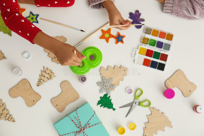Children Making Christmas Crafts at Table Stock Image - Image of ...