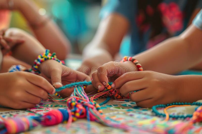 Children Making Colorful Friendship Bracelets Stock Illustration ...