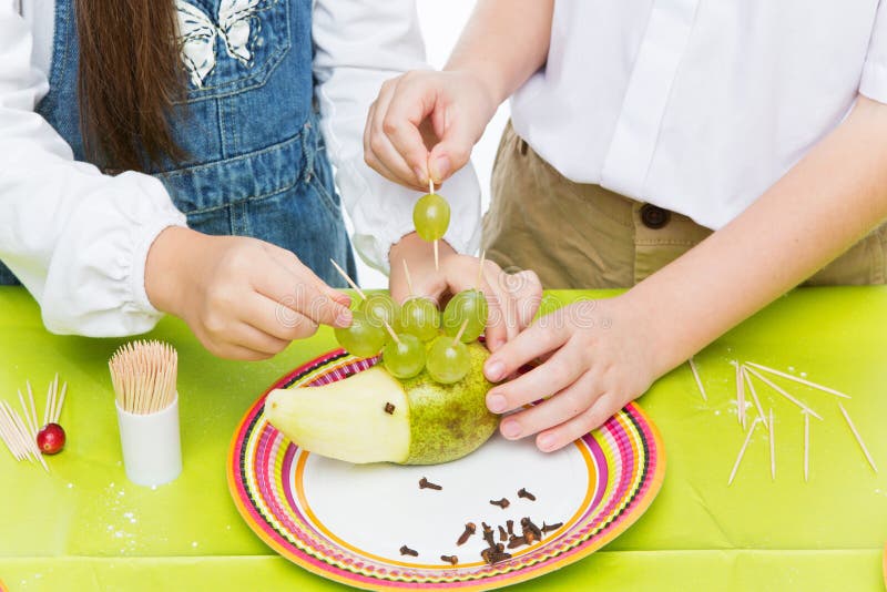 Children Making Fruit Hedgehog Stock Image - Image of adorable, brother ...
