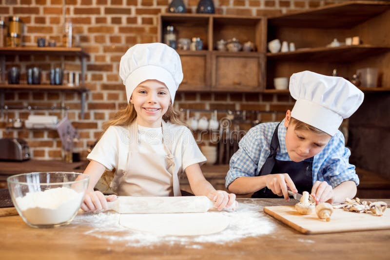 Children Making Pizza Dough and Preparing Pizza Ingredients Stock Image ...