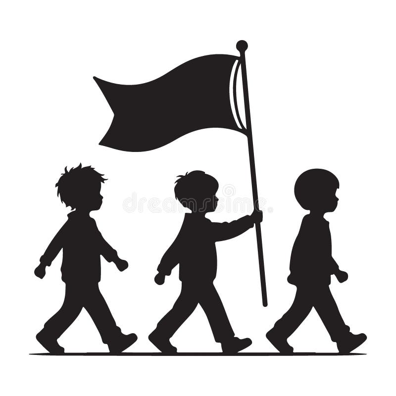 Children Marching Silhouette Illustration with a Flag Stock ...