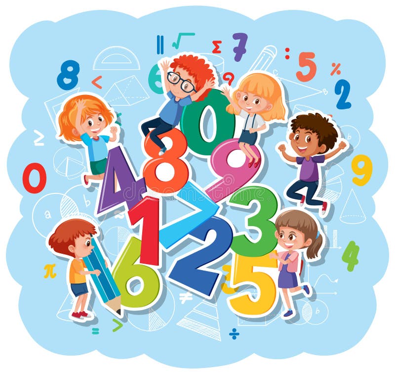 Children with Math Number Font Stock Vector - Illustration of maths ...