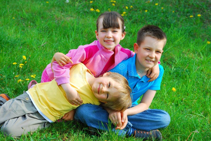Children in a meadow stock photo. Image of hugs, brother - 2402382