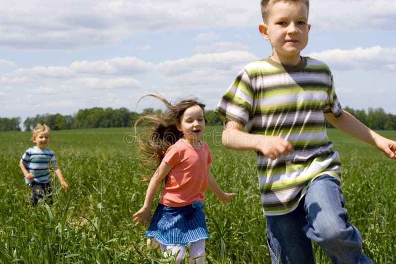 Children on meadow stock image. Image of hearted, blue - 841481