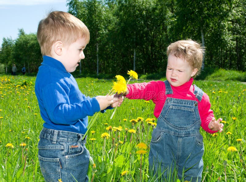 Children on Meadow Dandelion Stock Image - Image of meadow, happy: 14608331