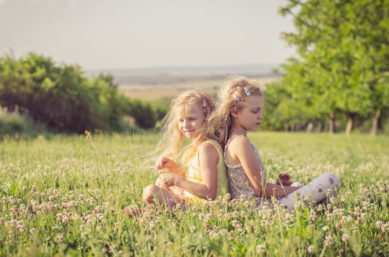 Children in the meadow stock image. Image of clover, agriculture - 88925437