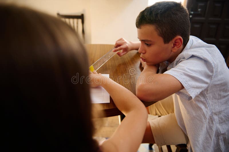 Children Measuring with a Ruler Stock Photo - Image of learning ...