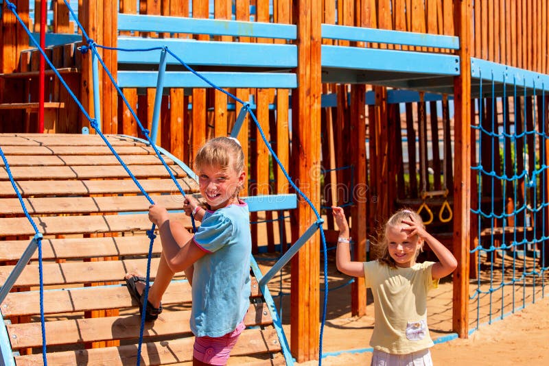 Children Move Out To Slide in Playground. Stock Image - Image of girl ...