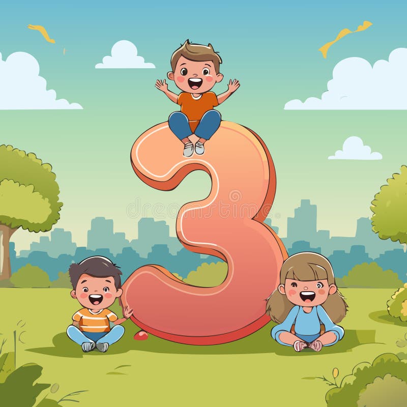Children with Number 3. Vector Illustration of Kids in the Park Stock ...