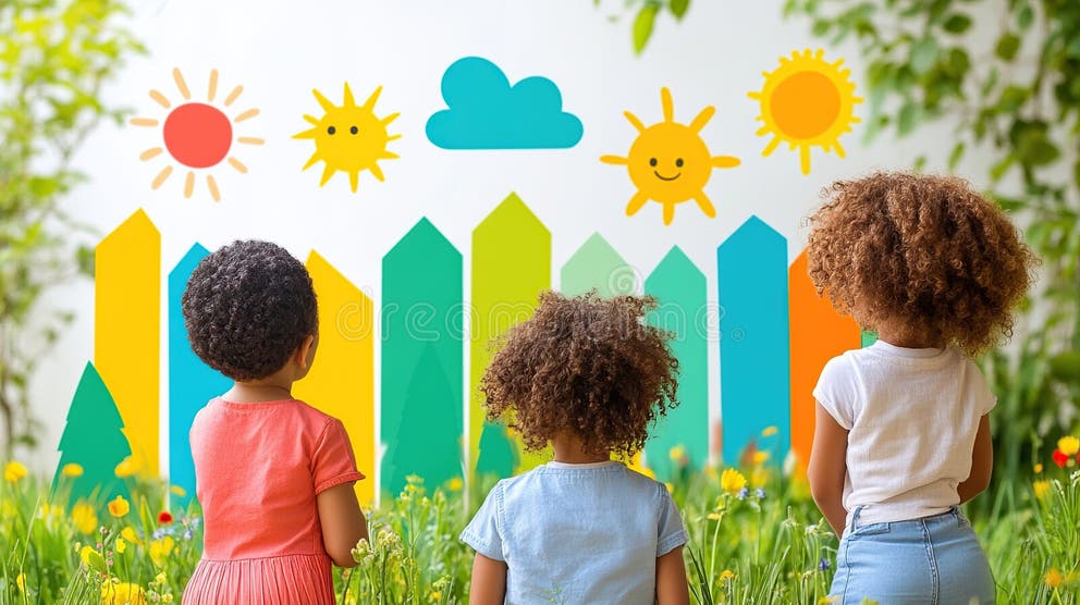 Children Observing Colorful Educational Chart Outdoors Stock ...