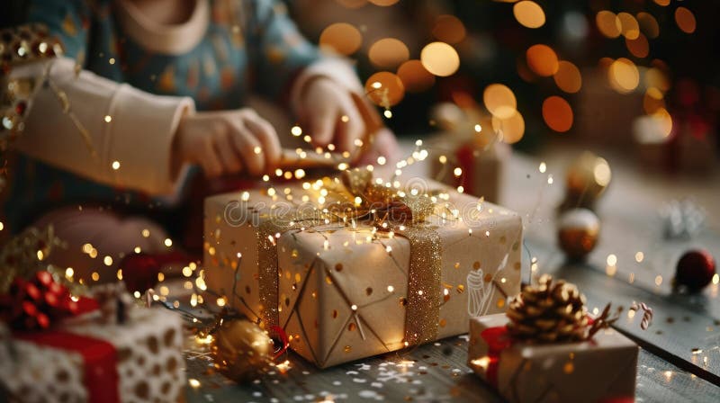 Children Opening Presents on Christmas Morning Stock Illustration ...