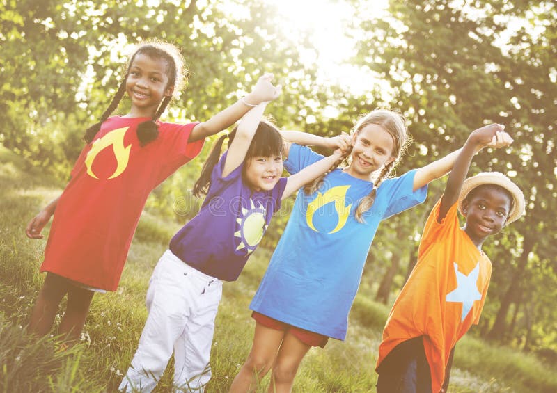 Children Outdoors Playing Cheerful Together Concept Stock Image - Image ...