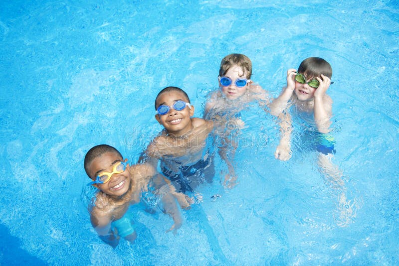Children in Outside Swimming Pool Stock Photo - Image of exercise ...