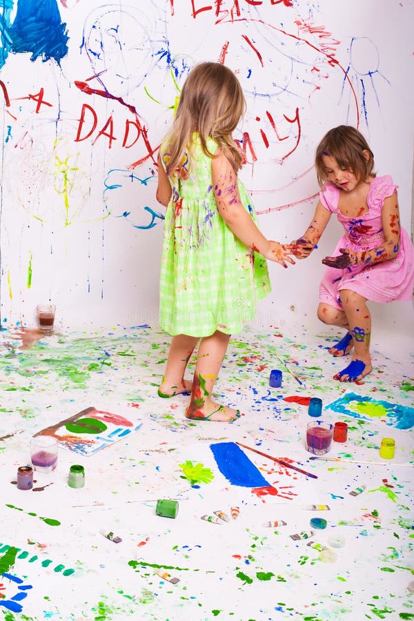 Kids playing with paint stock image. Image of paint, girls - 18791387
