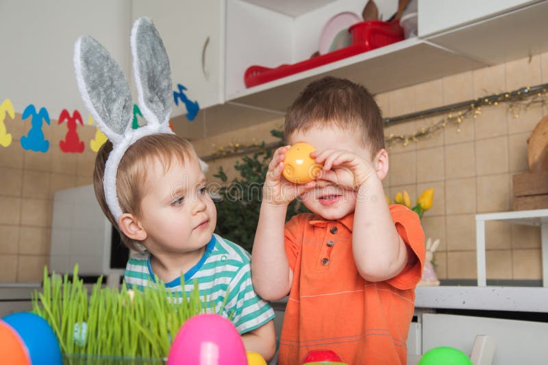 Children Painting Easter Eggs. Easter Traditions, Fun with Toddlers ...