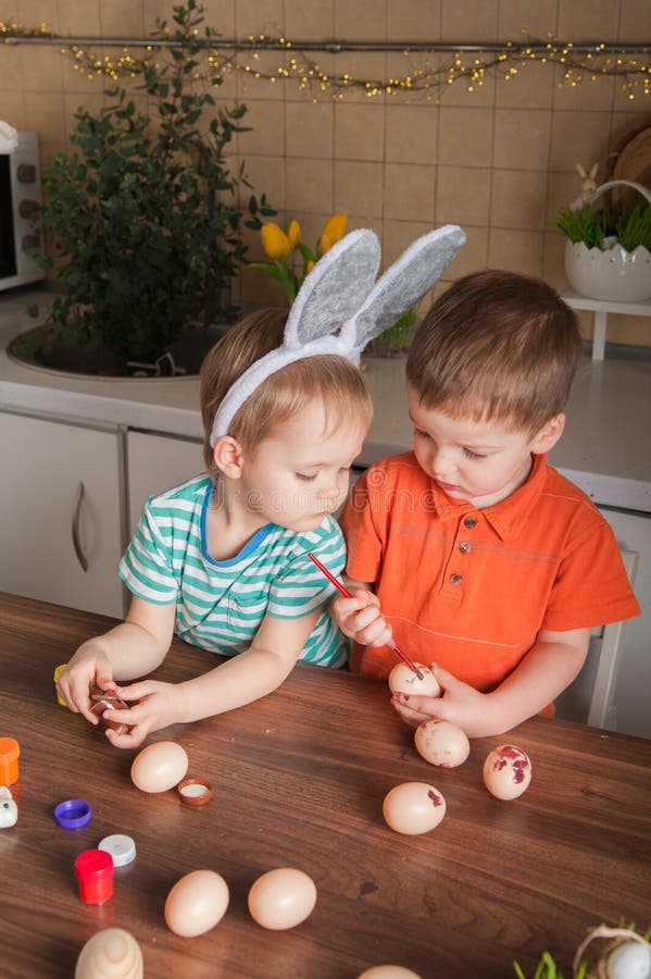 Children Painting Easter Eggs. Easter Traditions, Fun with Toddlers ...