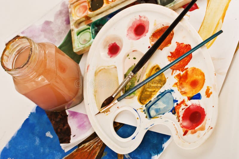Children palette stock image. Image of mixing, acrylic - 10554731