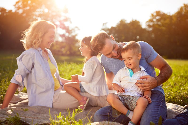 Children with Parents in Nature Stock Photo - Image of father, male ...