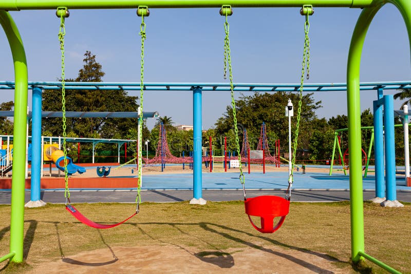 Children Park Swing, Red Park Swing Stock Photo - Image of grass ...