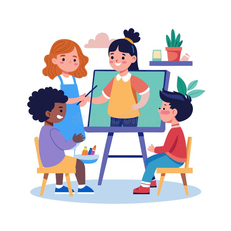 Children Participating in an Interactive Art Lesson with a Teacher ...