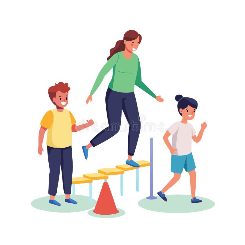 Children Participating in Obstacle Course with Instructor for Physical ...