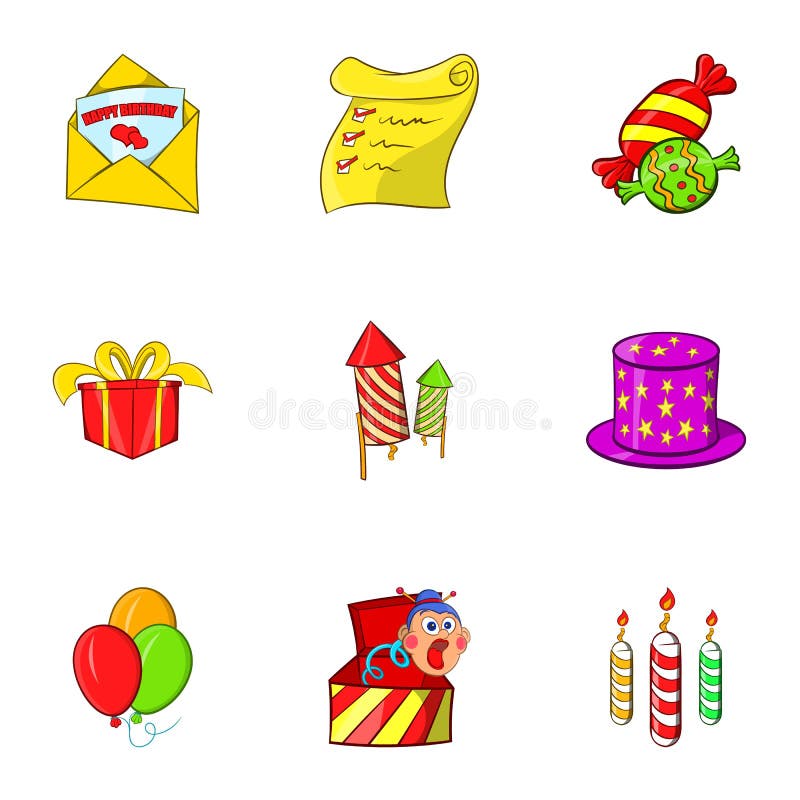 Children Party Icons Set, Cartoon Style Stock Vector - Illustration of ...